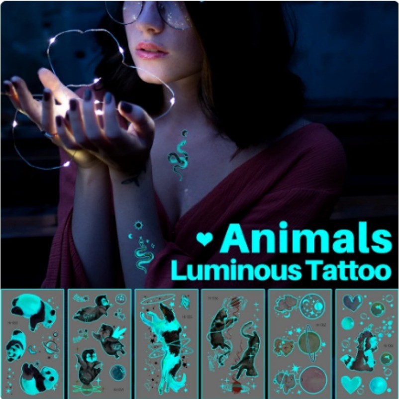 Blue Luminous Waterproof Temporary Tattoo Stickers Glowing In The Dark ...