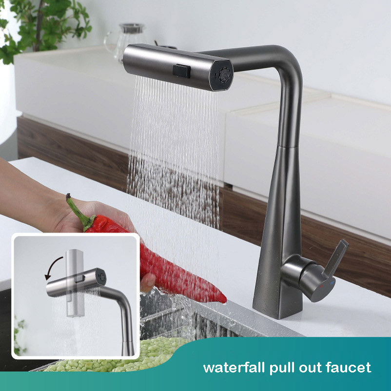 Pull-out Kitchen Sink Faucets,Stainless Steel Single Handle Waterfall ...