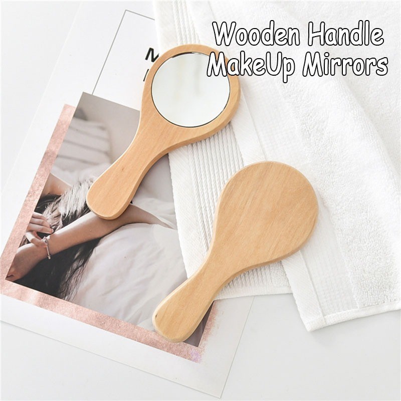 Wooden Hand Mirror Portable Vintage Make Up Mirrors With Handle HD ...