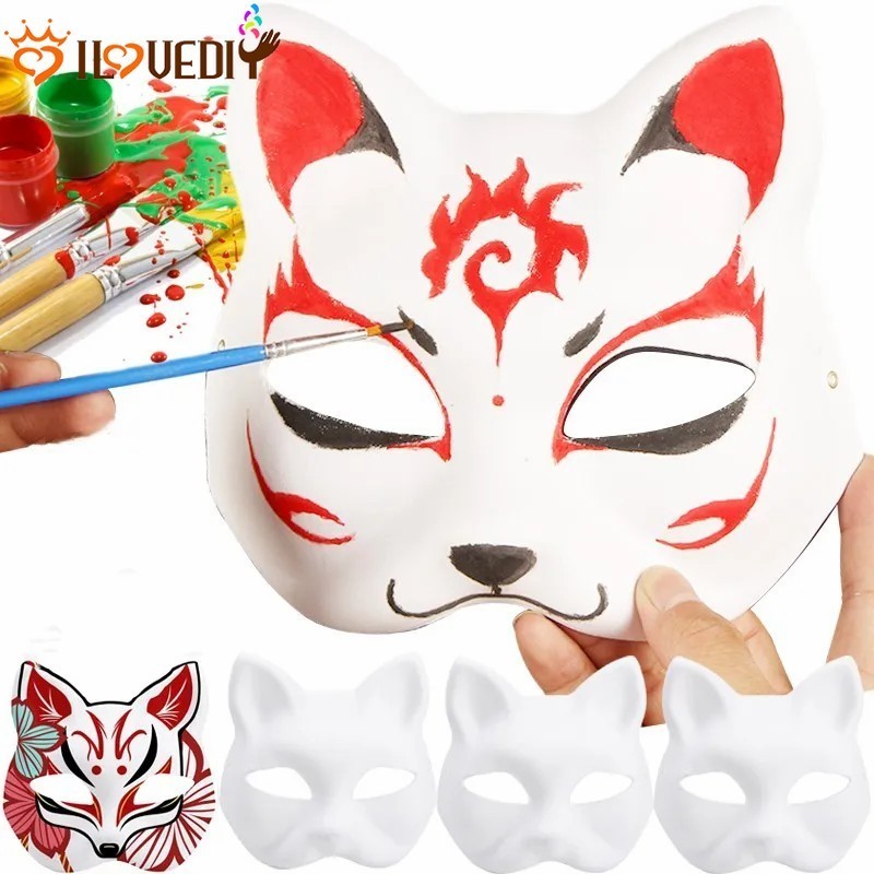 Paper Blank White Mask - DIY Paintable Half Face Masks - Anime Foxes ...