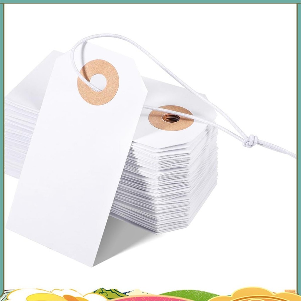 100 Pack Blank Tags with Elastic String Marking Hang Tags Attached ...