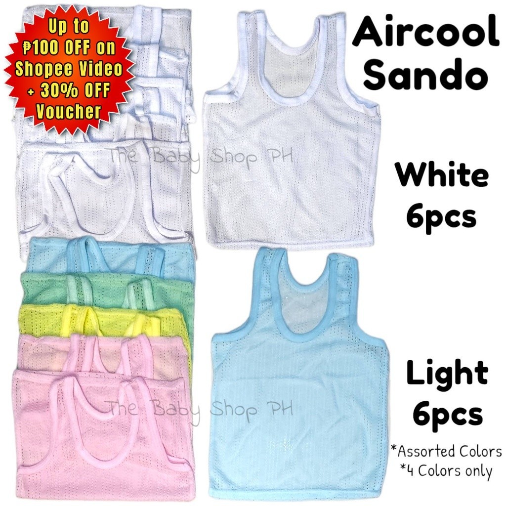 6pcs Aircool Sando for Newborn (White or Light Colors) Baby Net Presko ...