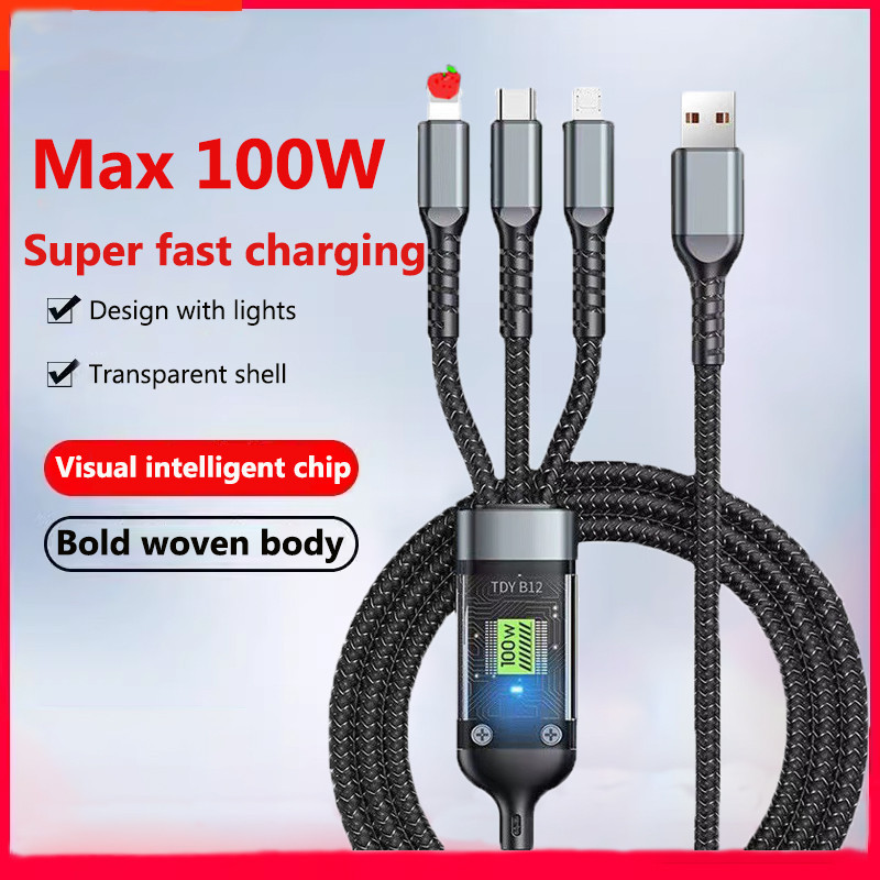 3-in-1 100W 5A Fast Charging USB To Type-C Micro Fast Charger Cable For ...