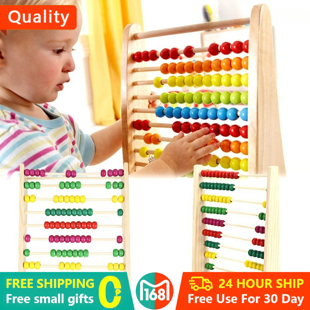 Kids 10-Row Wooden Beads Abacus Count Frame Teaching Aid Math ...