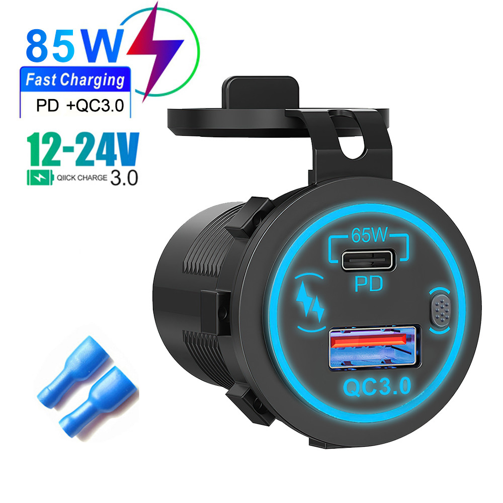 12V/24V,85W, PD QC3.0, USB car charger with switch, fast charging ...