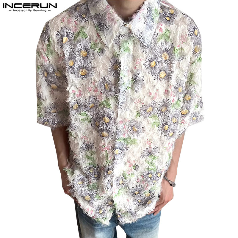 INCERUN Men Korean Casual Tasseled Floral Short Sleeve Printing Shirts ...