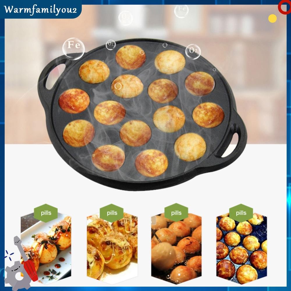 Cast Iron Octopuses Meat Balls Mold 15 Holes Nonstick Takoyaki Grill ...