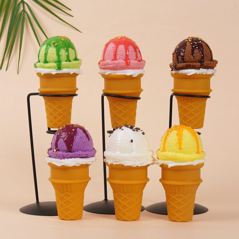 PU Simulation Ice Cream Cone Model Artificial Soft Ice Cream Balls Cone ...