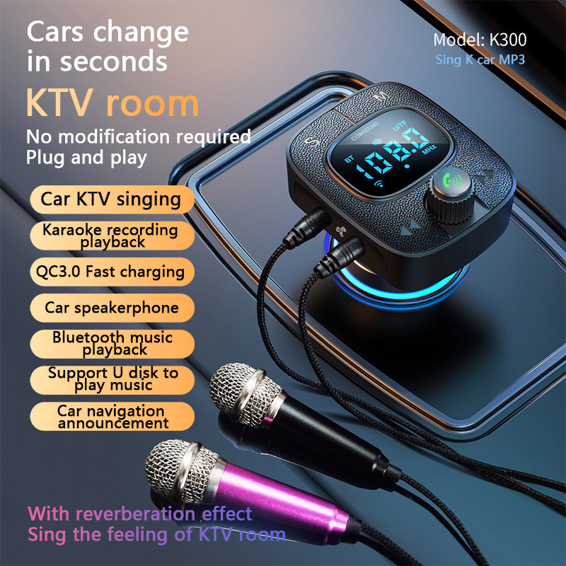 Karaoke Car FM Transmitter Bluetooth 5.0 MP3 Player Handsfree Wireless ...