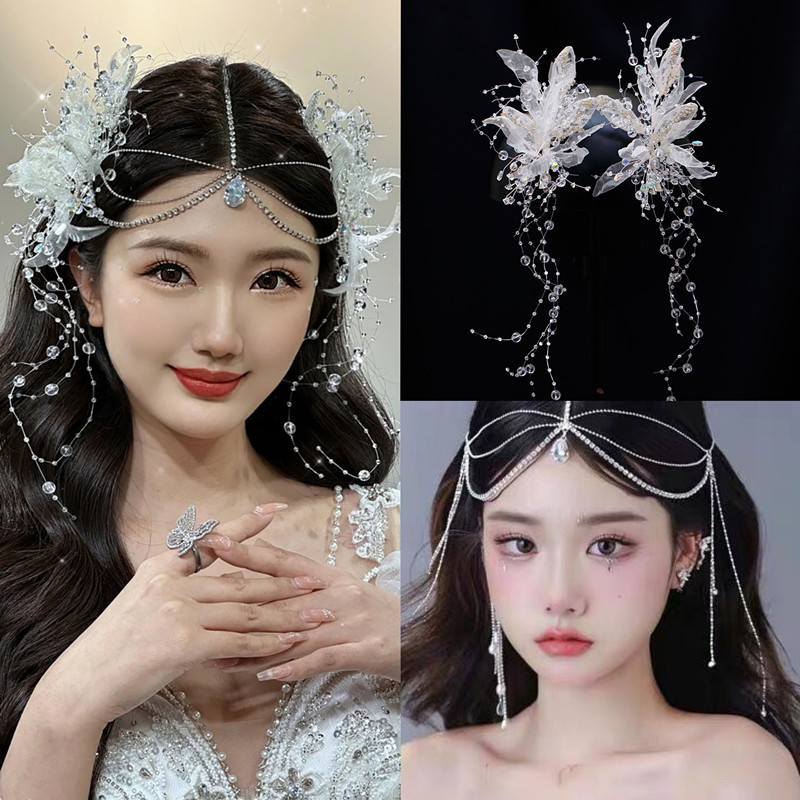 Japanese and Korean Crown Artificial Crystal String Beads Leaves a Pair ...