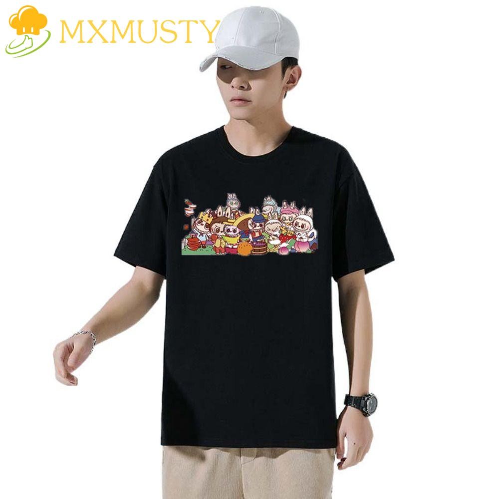 MXMUSTY Cute Cartoon Labubu T-shirt, Letter Printted Black Anime Labubu ...