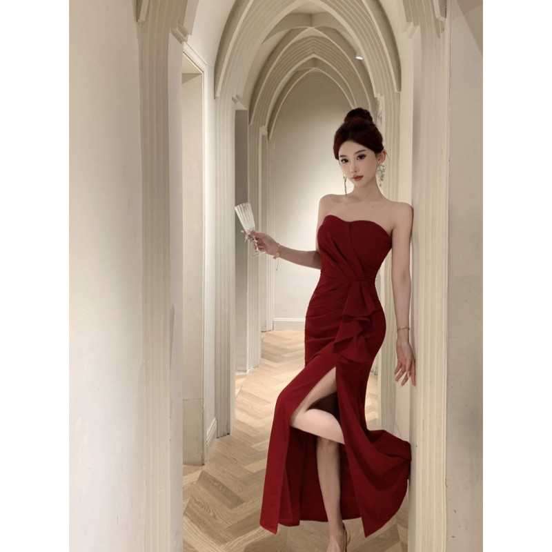 Korean Black Red Elegant Evening Prom Wedding Debut JS Ball Formal ...