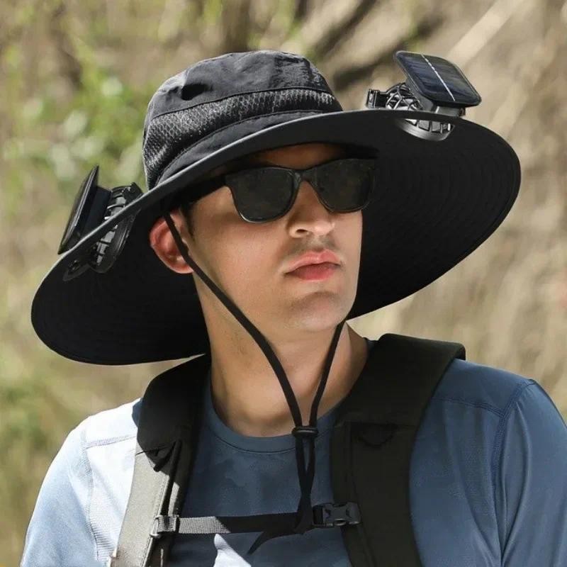 Solar Fan Bucket Hat Lightweight Breathable Wide Brim Rechargeable Via ...