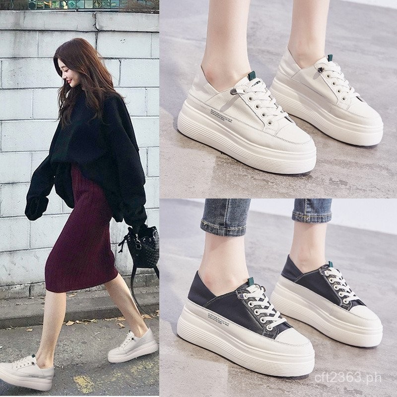 Platform White Shoes Women2025New Year's New Versatile Genuine Leather ...