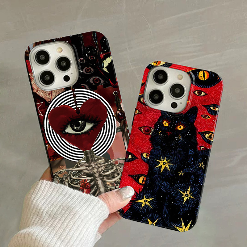 Spooky Red Heart Eye Black Casing for Redmi Note 13 12 11 10 8 Pro ...