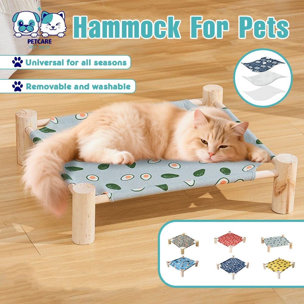 Pet Hammock Bed Wooden Elevated Cat Cot Breathable Portable Dog Bed ...