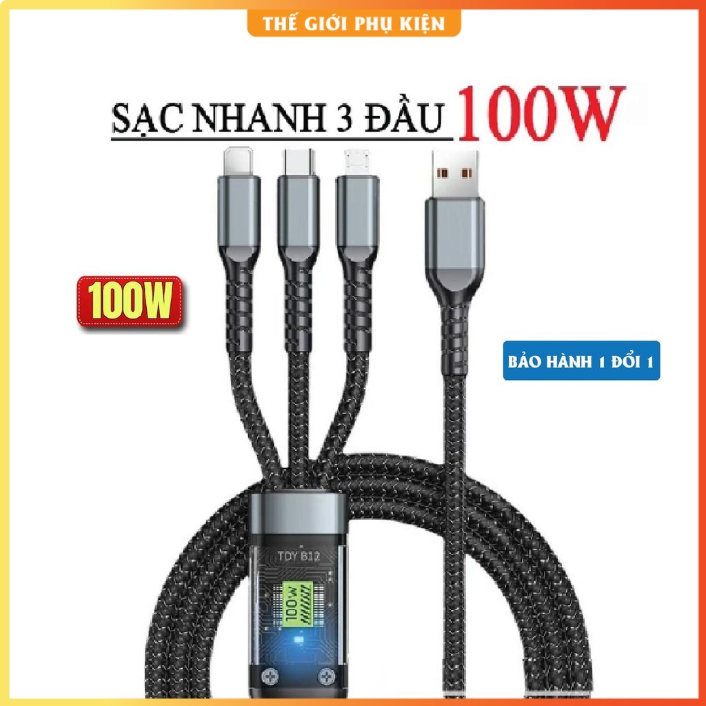 3 in 1 Charging Cable (100W) 1.2m long - 3-in-1 Anti-break, Anti-Tangle ...