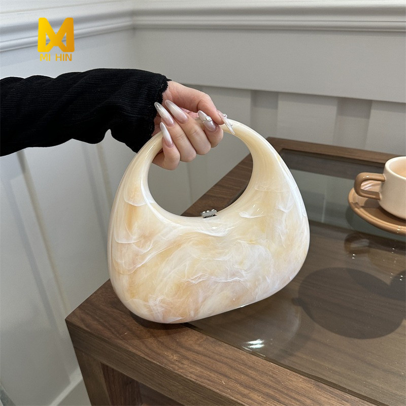 2024 Fashion Retro Marble Ice Crack Acrylic Box Bag Handheld Underarm ...