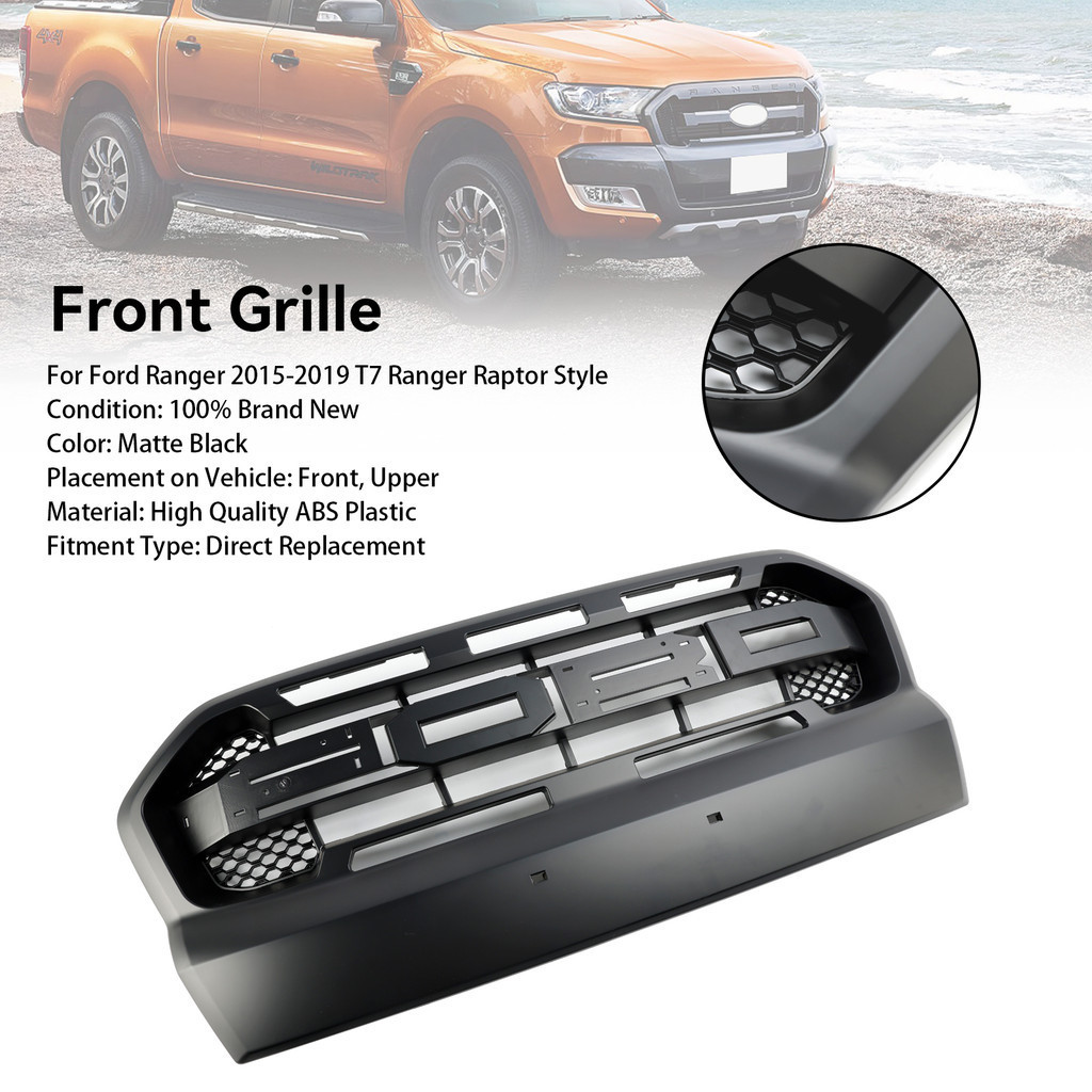 Front Bumper Grill Fit Ford Ranger 2015-2019 T7 Matt Black Ranger ...
