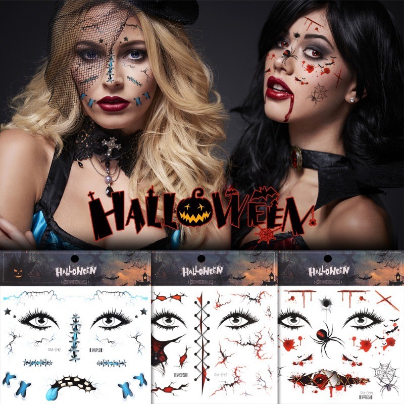 Halloween Face Makeup Tattoo Stickers DIY Party Terror Realistic ...