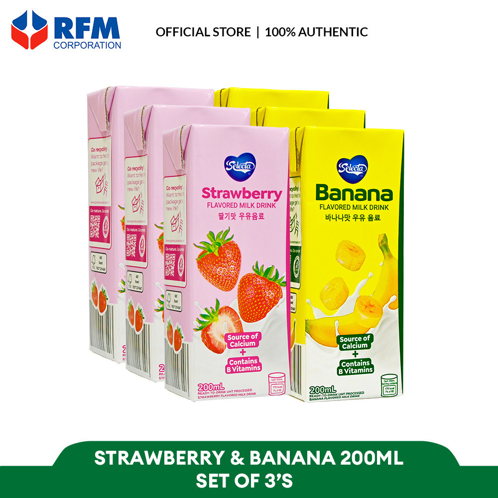 Selecta Banana and Strawberry Flavored Milk 200ml - Set of 3s | Shopee ...