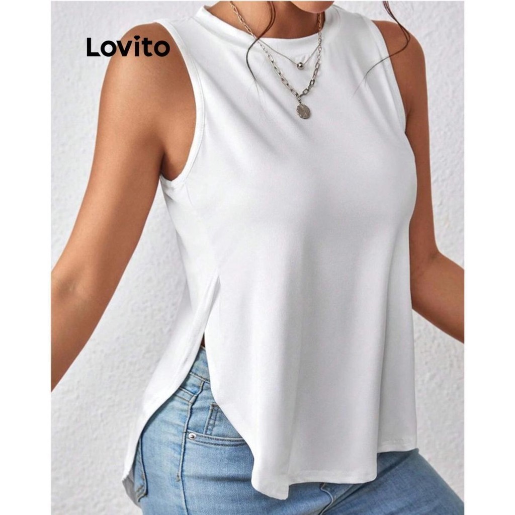 Lovito Women Casual Plain Split Tank Top LNL43065 | Shopee Philippines