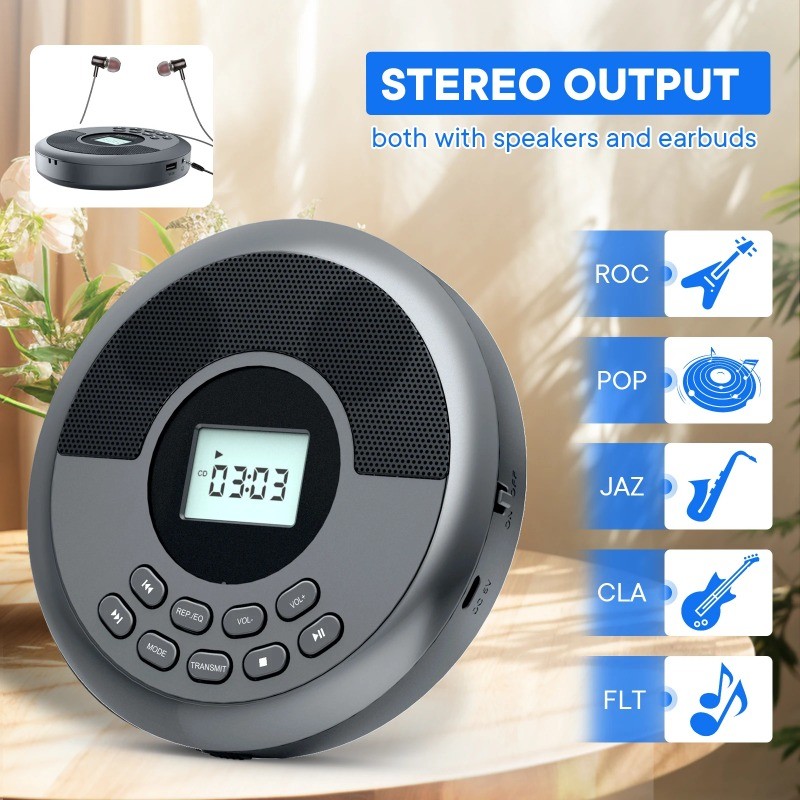 Bluetooth cd player portable rechargeable discman with speakers and ...