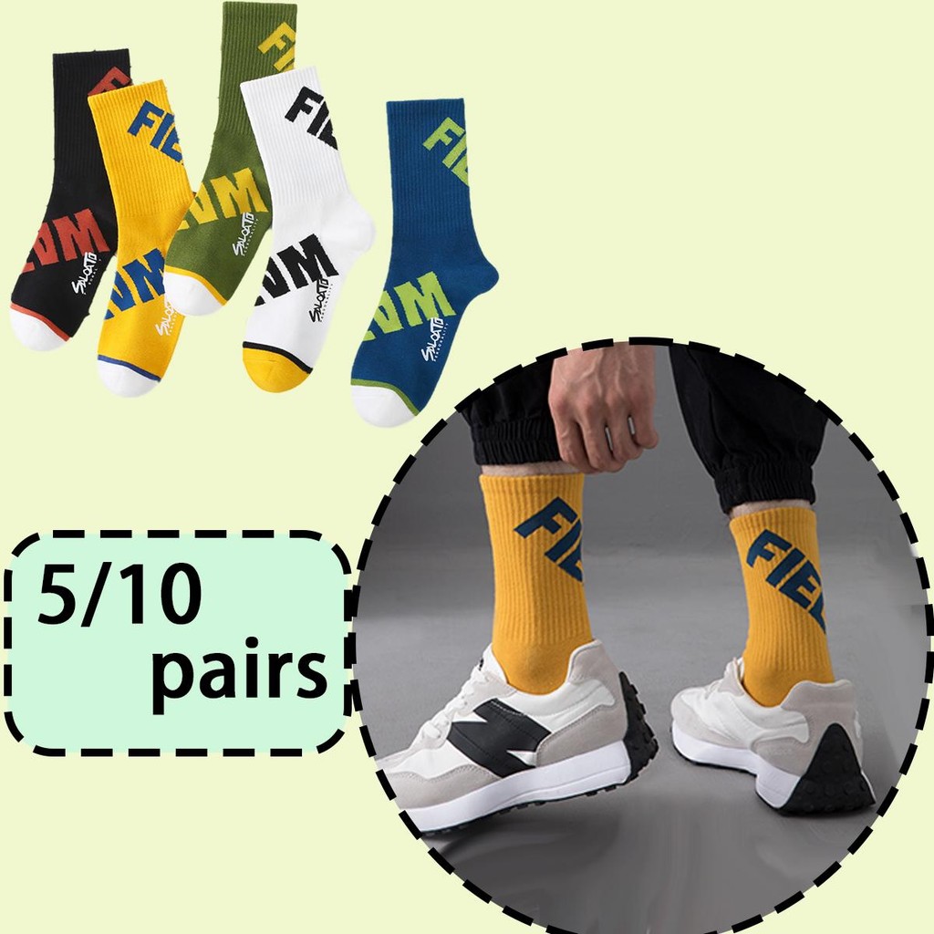 5/10 pairs Trendy graffiti letters socks solid color Middle tube socks ...