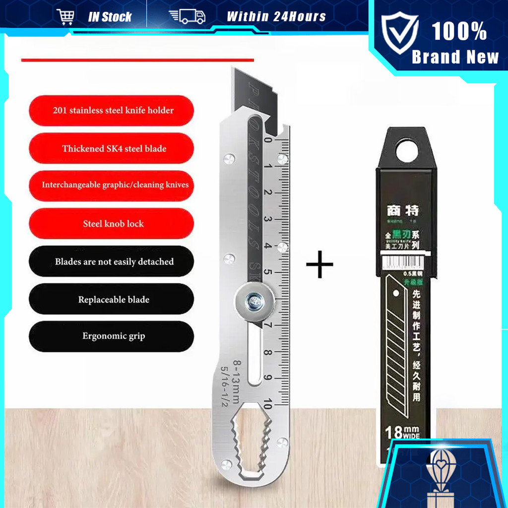 Utility Knife Tail Break Design/Ruler/Bottle Opener 6-in-1 Stainless ...