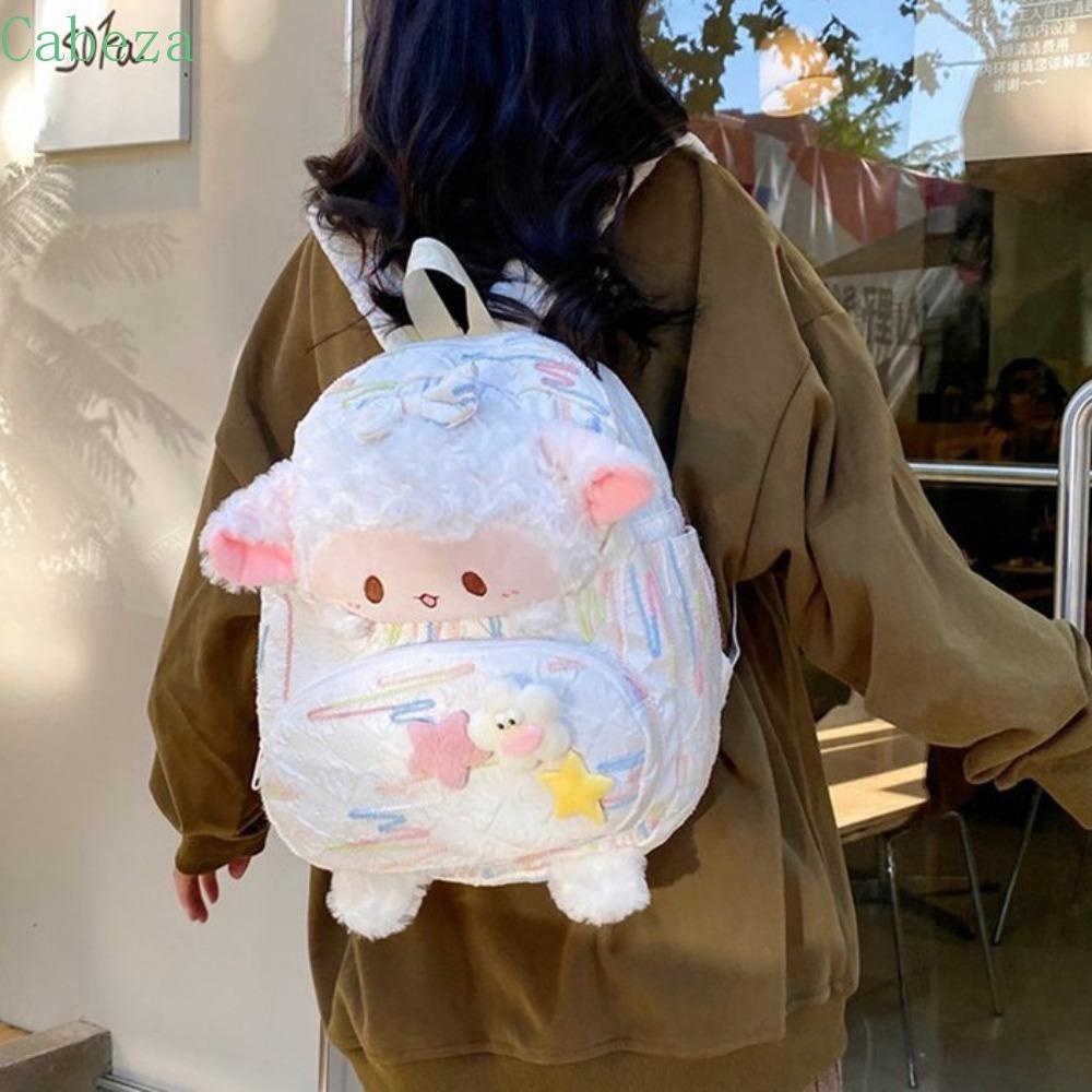 CABEZA Cartoon Sheep Backpack, Large Capacity Transparent Pocket Plush ...