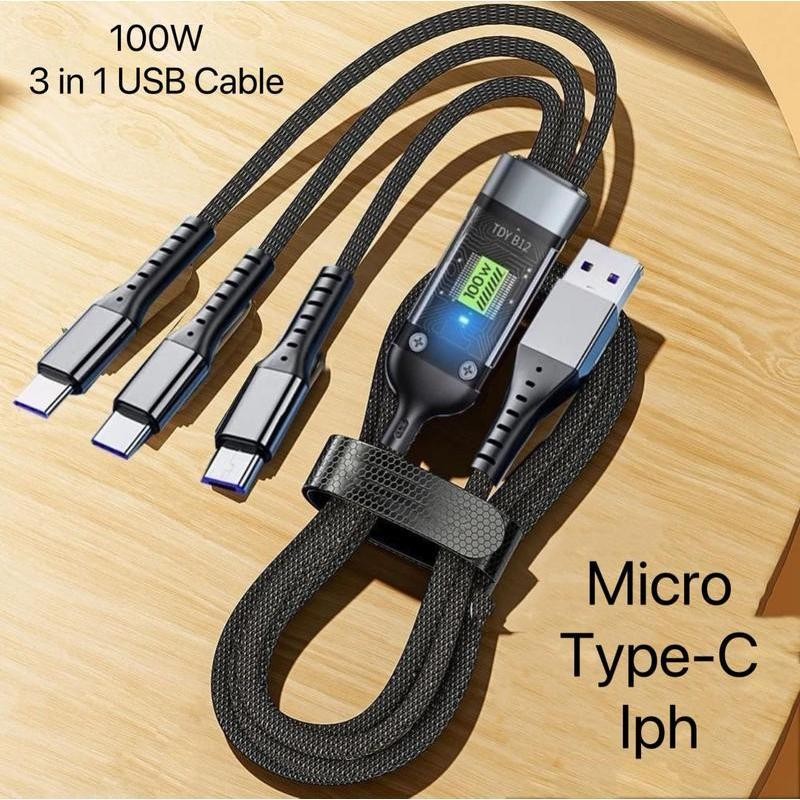 New Transparent Luminous 3 in 1 USB Data Cable 100W Type C Data Cable ...