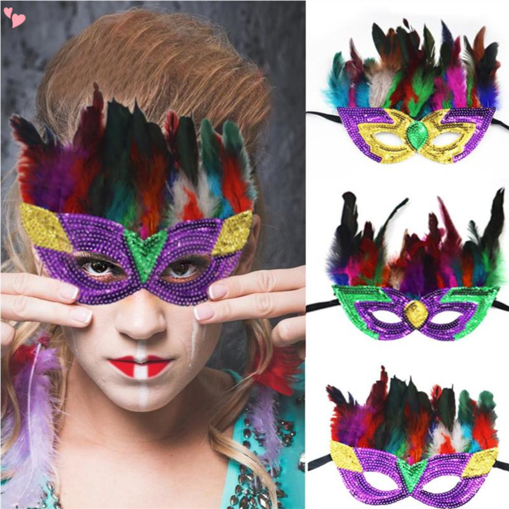 Mardi Gras Masks Plastic Masks Carnival Parade Faux Feather Half Face ...