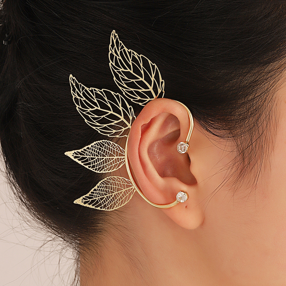 1 PC Leaf Design Ear Clip Fashion Trend Simple Retro Style Leaves Non-piercing Ear Bone Clip ...