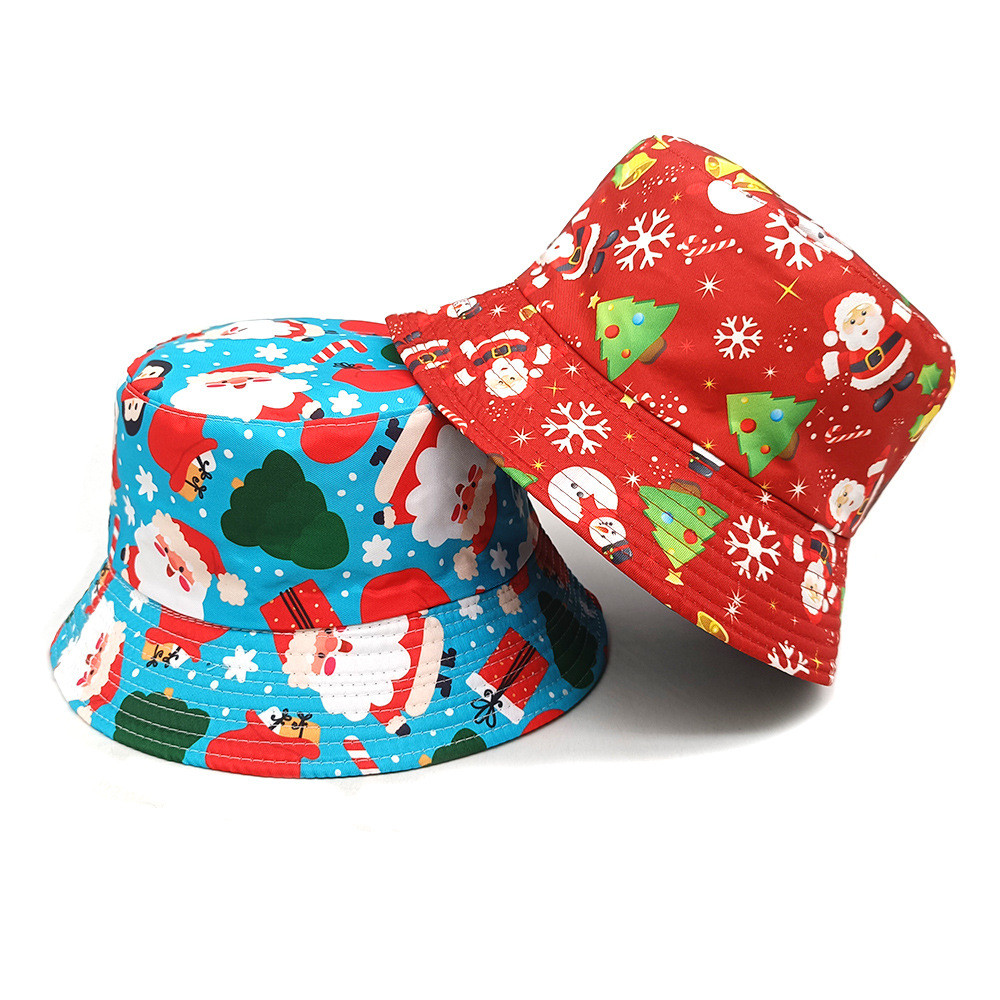 Christmas Printing Bucket Hat Cartoon Santa Claus Pattern Fisherman Hat ...