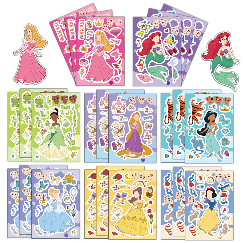 8 Sheets Disney Princesses “Make a Face” DIY Assembling Waterproof PVC ...