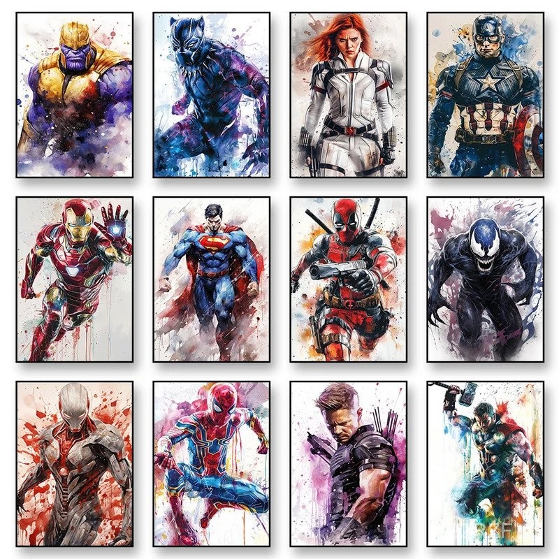 Marvel Super Heroes Decorative Painting Watercolor Illustration Canvas ...