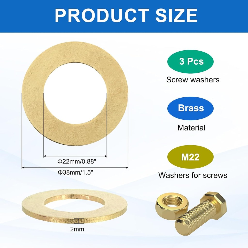 MECCANIXITY 3 Pack Brass Flat Washer, M22 Copper Washers Crush Washer ...