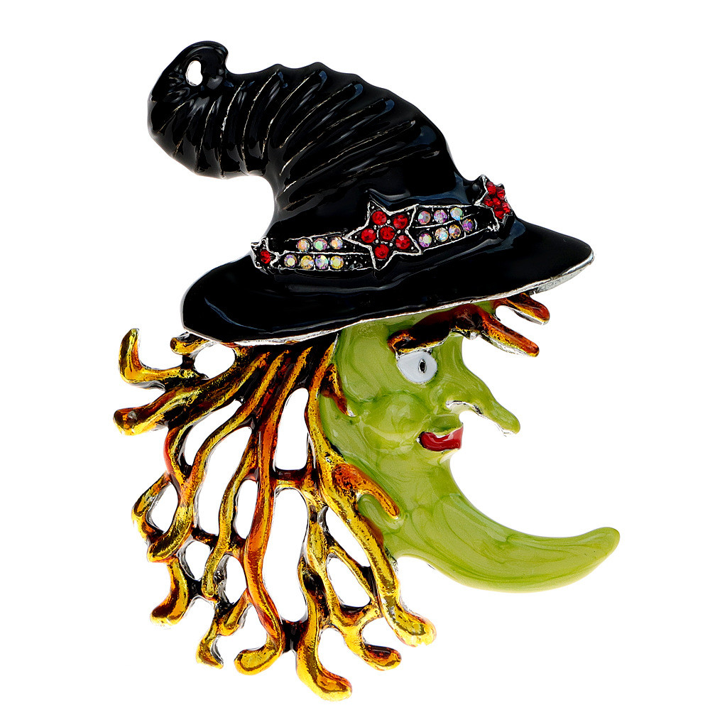 Halloween Witch Brooch Fashion Large Style Diamond-studded Horror Witch ...