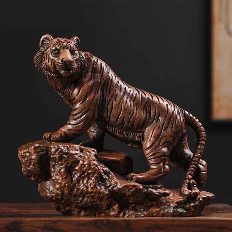 Wood Carving Tiger Ornaments Feng Shui Lucky Solid Wood Carving Wooden ...