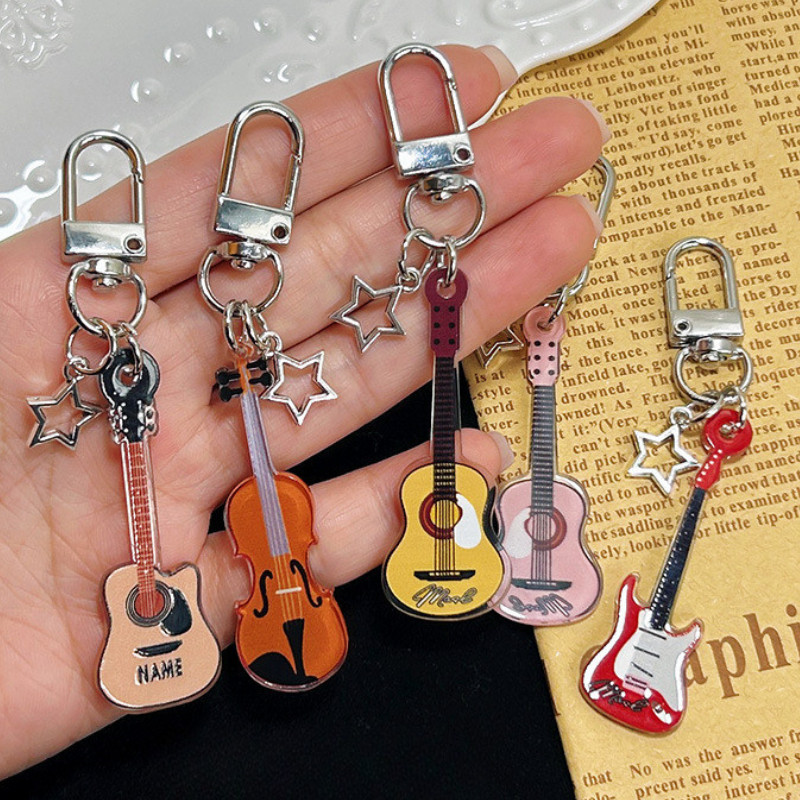 Mini Electric Guitar Keychain Rock Music Theme Backpack Pendant ...