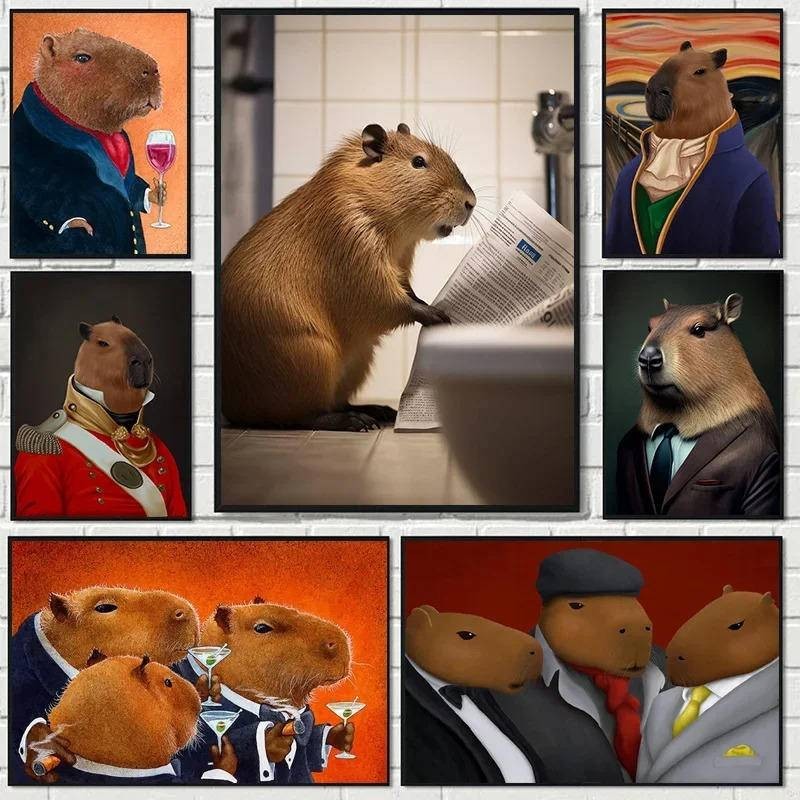 Cute Capybara in Toilet Drinking Wine Funny Animals Portrait Poster ...