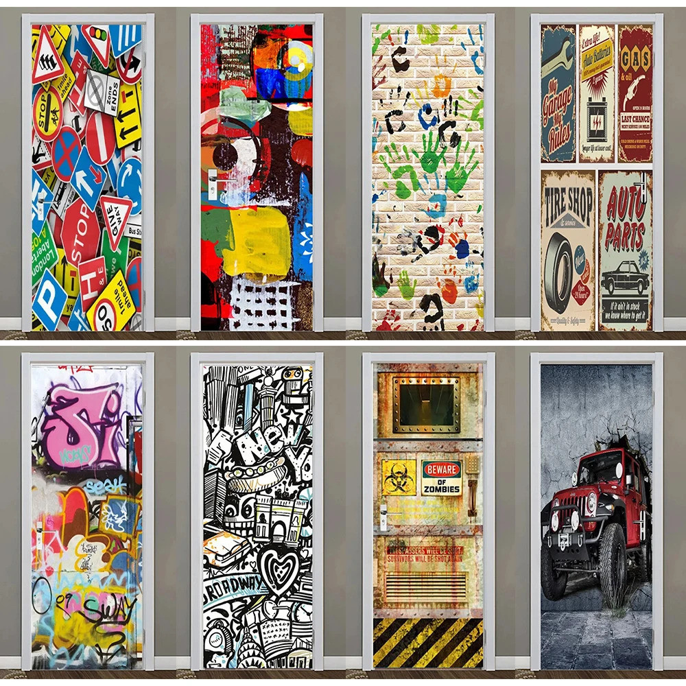 Custom wall decoration American Style Graffiti Door Wrap Sticker Peel ...