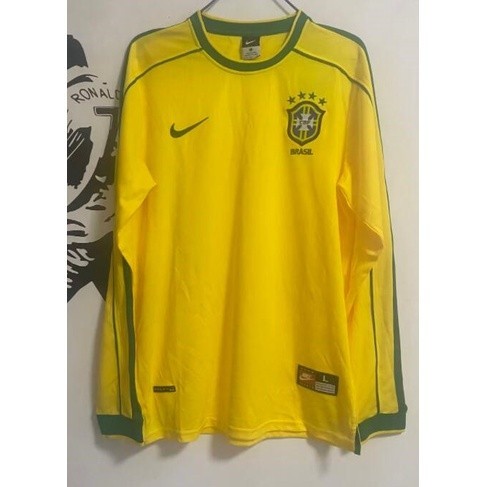1998 Retro Brazil Home Vintage Jersey Home Long Sleeves Retro Soccer ...