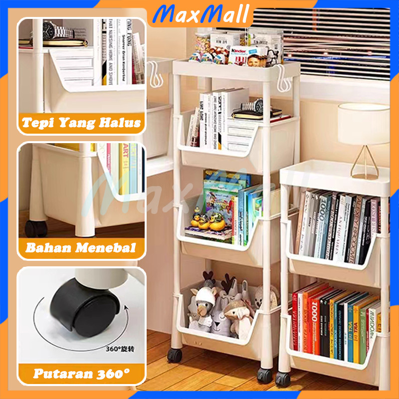 Portable Shelf on Wheels Toy Shelf 4 Tier Trolley Shelf with Wheels ...