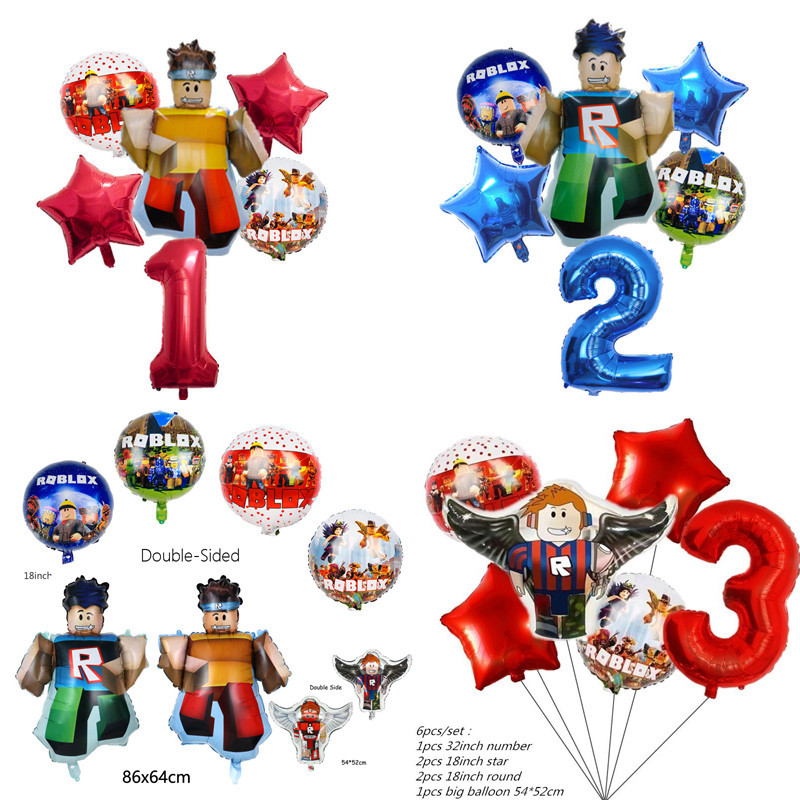 6pcs/set Roblox Cartoon Foil Balloon Theme 32in Number Balloon ...