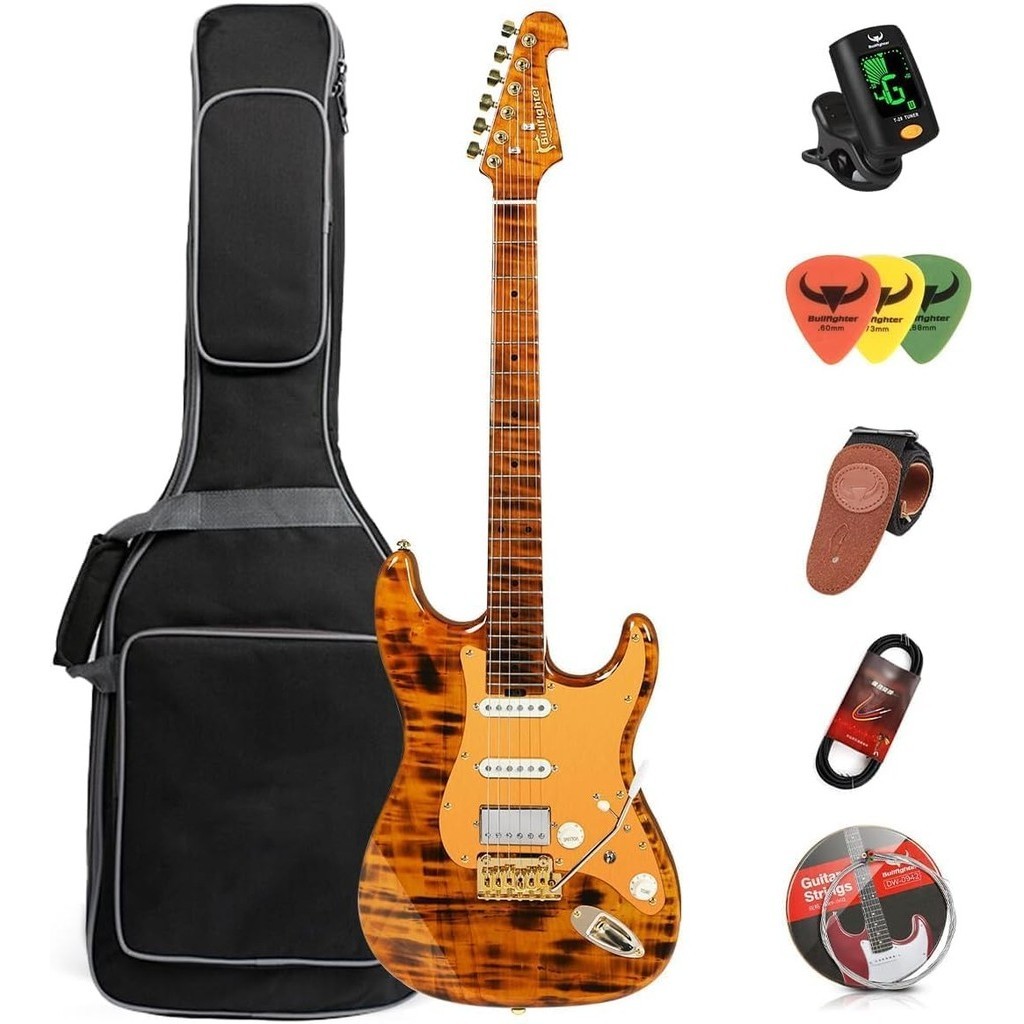 (on sale）Bullfighter D-190 Electric Guitar ST Solid Body, Roasted Maple ...