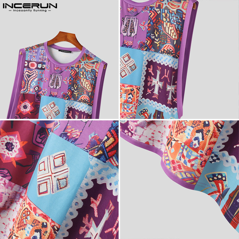 INCERUN Men Vintage Fashion Windowpane Pattern Casual Sleeveless Tanks ...