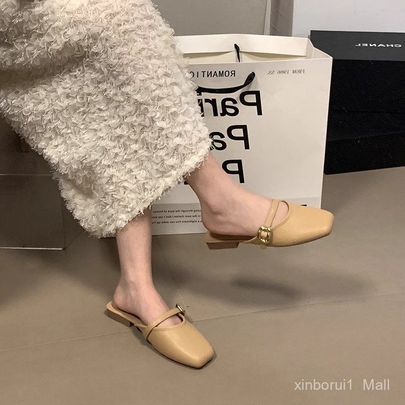 Flat Toe Box Half Women's Summer Outerwear2024New Lazybones' Mules Slip ...