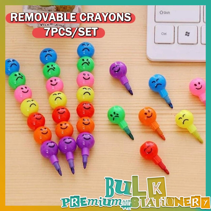 7PCS Crayons Cute Emoji Design Children Gift 7 in 1 Colored Pencil Set ...