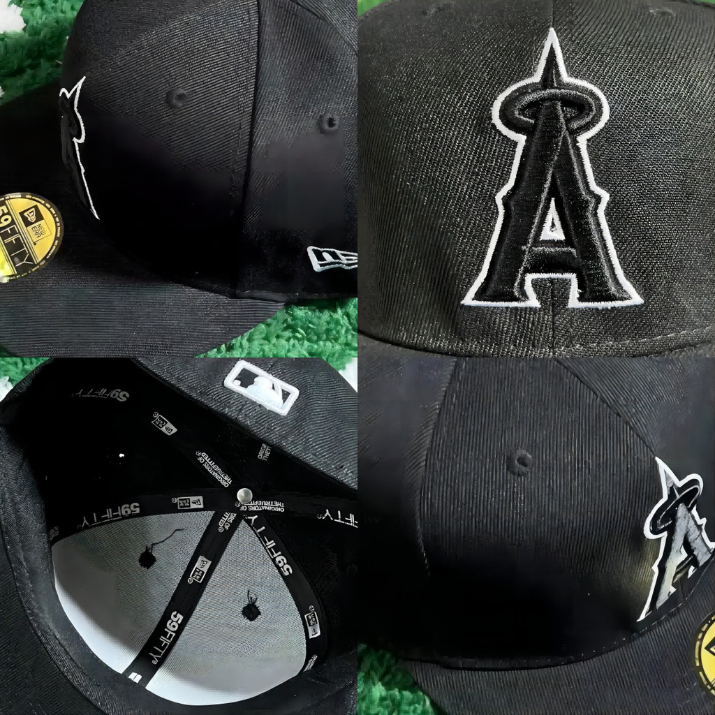 MLB All Black Los Angeles Angels Snapback Cap Logo with White Border ...